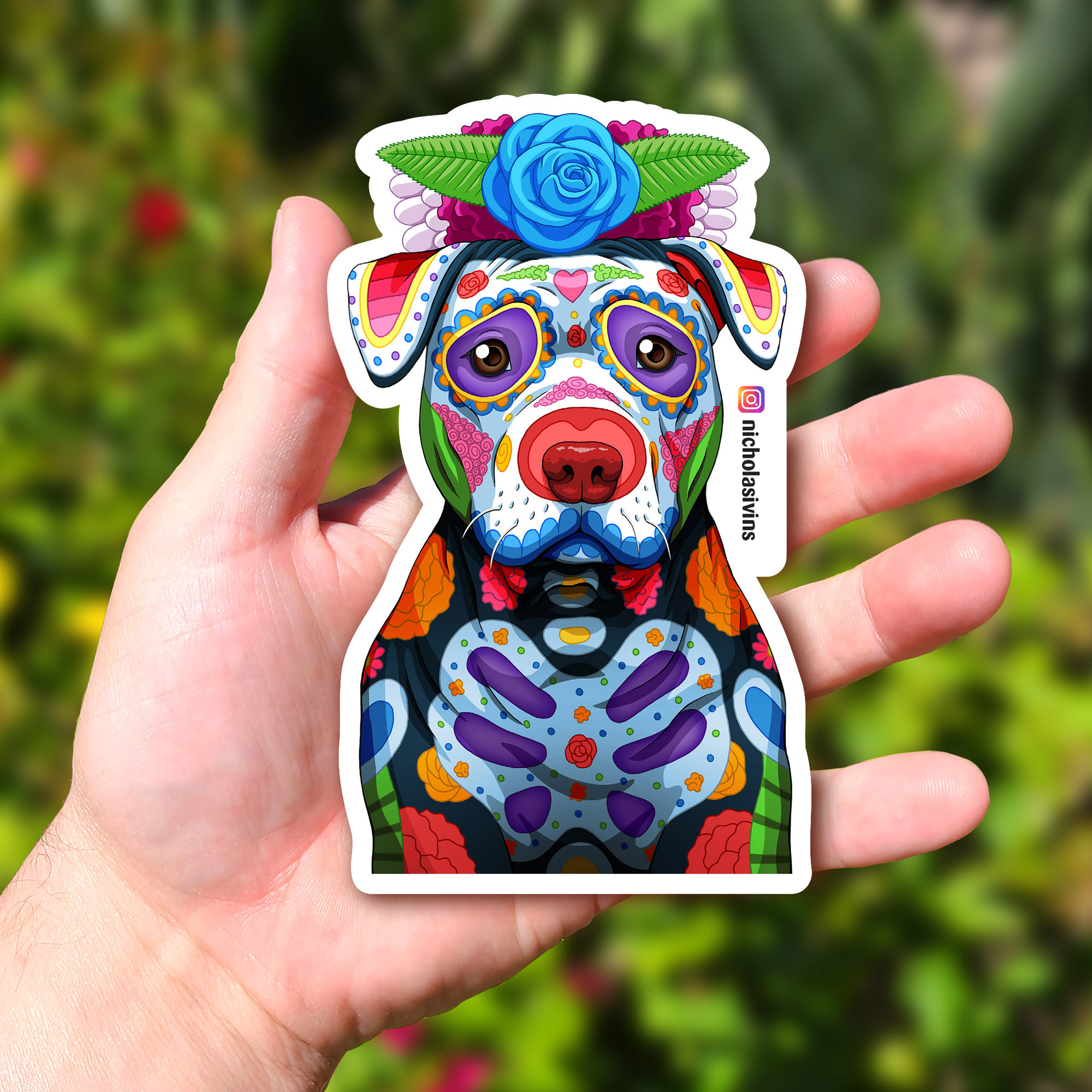 Day of the Dead Dog Sad Pitbull Sticker - "Juanito" - Nicholas Ivins