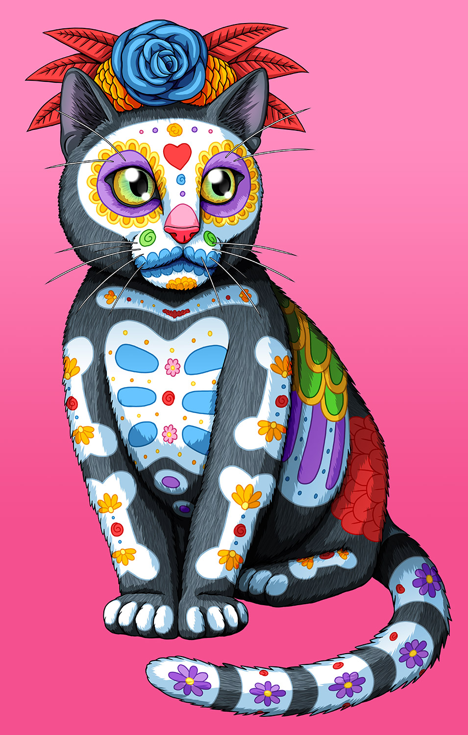 Day of the Dead Grey Cat Art Print - "Lucy" - Nicholas Ivins