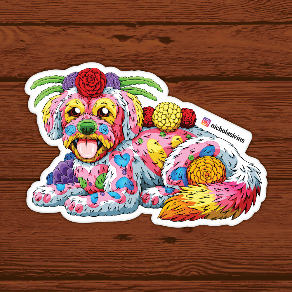 Day of the Dead Dog Maltese Sticker - "Rosquilla" - Nicholas Ivins