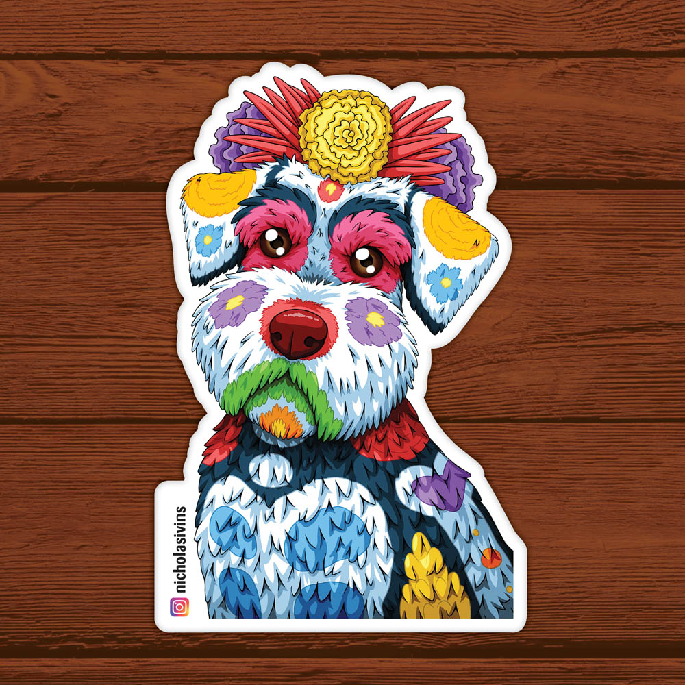 Day of the Dead Dog Schnauzer Sticker - “Aleman” - Nicholas Ivins