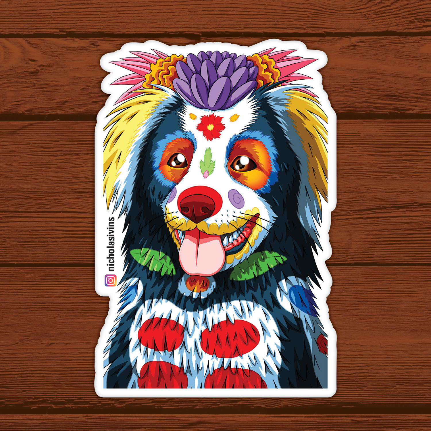 Day of the Dead Dog Border Collie Sticker - "Balina" - Nicholas Ivins