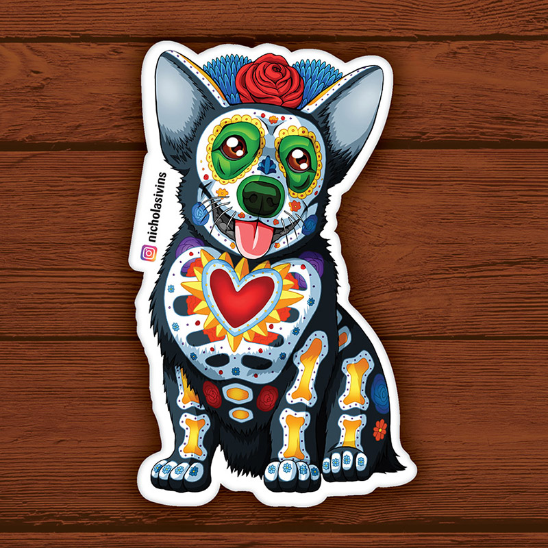 Day of the Dead Dog Corgi Sticker - "Cabo" - Nicholas Ivins