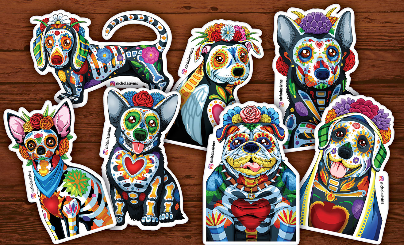 Day of the Dead Dog Sticker Pack - Nicholas Ivins