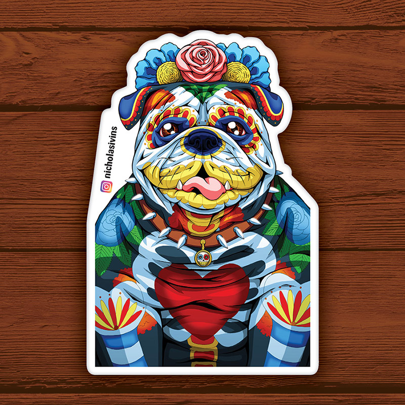 Day of the Dead Dog English Bulldog Sticker - "Ernesto" - Nicholas Ivins