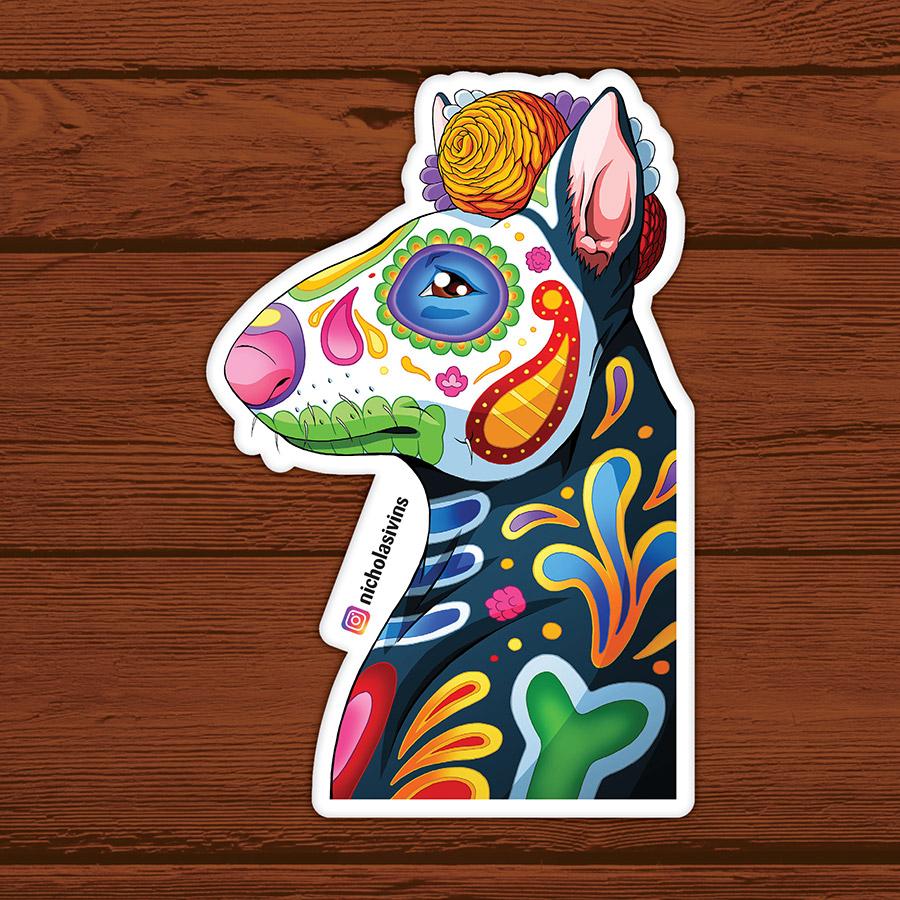 Day of the Dead Dog Bull Terrier Sticker - "Ignacio" - Nicholas Ivins