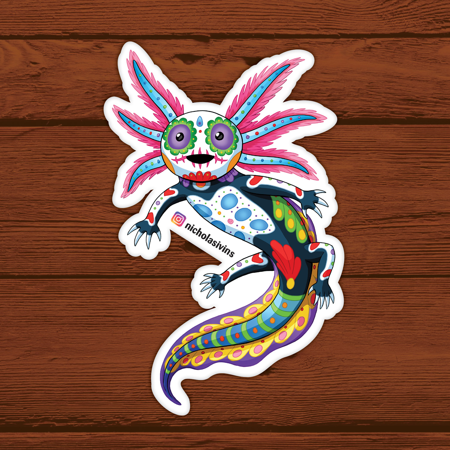 Day of the Dead Axolotl Sticker - "Lolo" - Nicholas Ivins