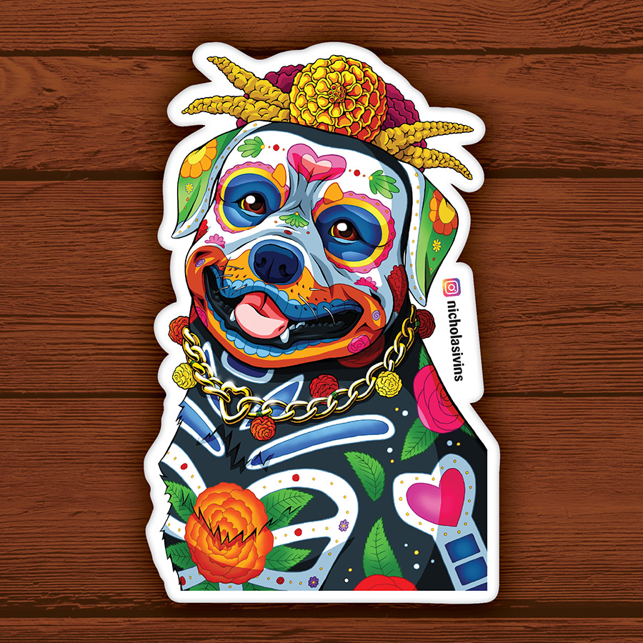 Day of the Dead Dog Rottweiler Sticker - "Quintana" - Nicholas Ivins