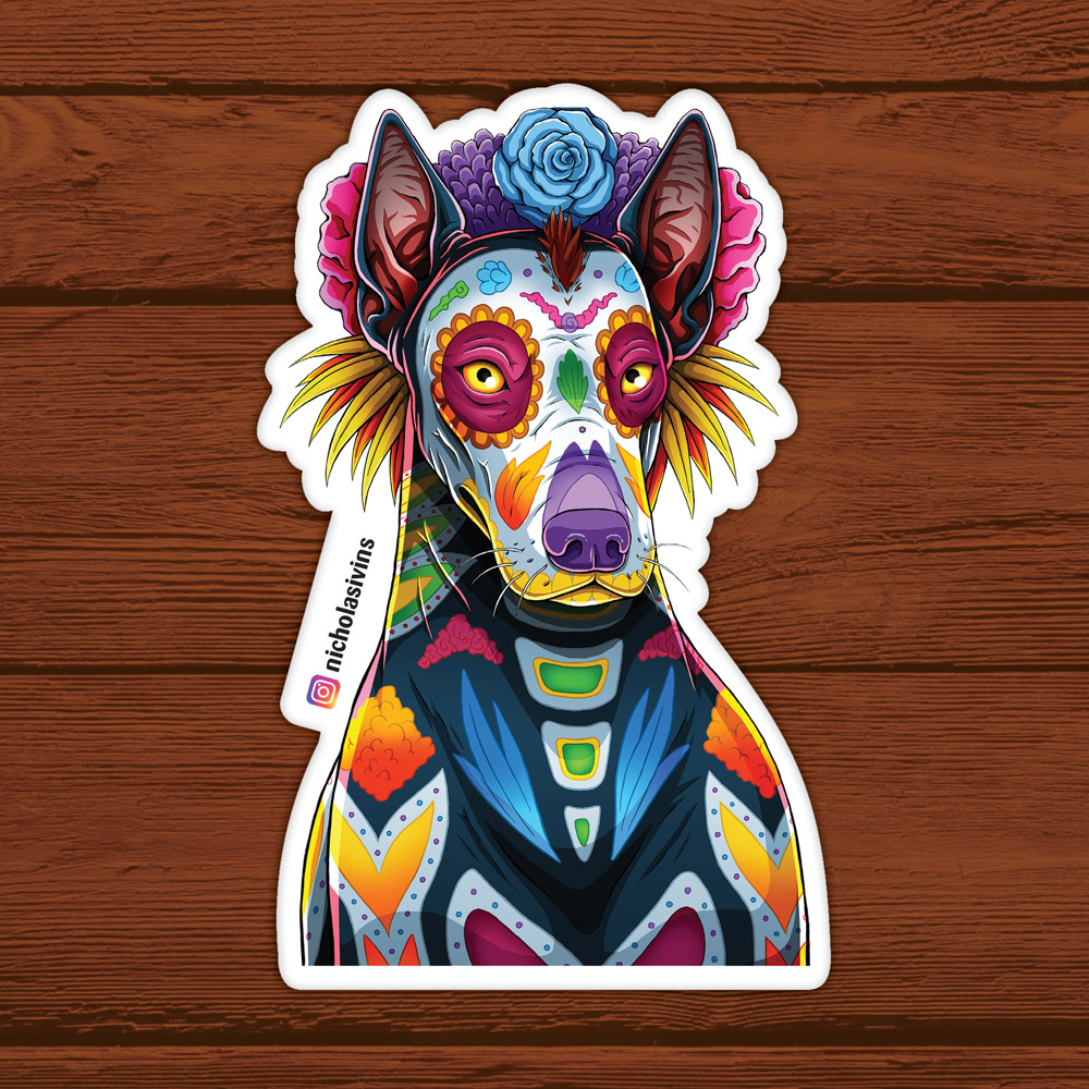 Day of the Dead Dog Xoloitzcuintle Sticker - "Xochitl" - Nicholas Ivins