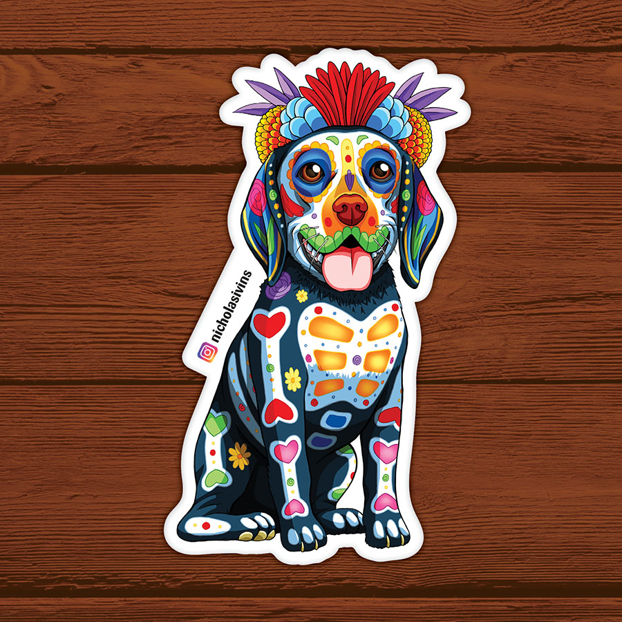 Day of the Dead Dog Beagle Sticker - "Gana" - Nicholas Ivins
