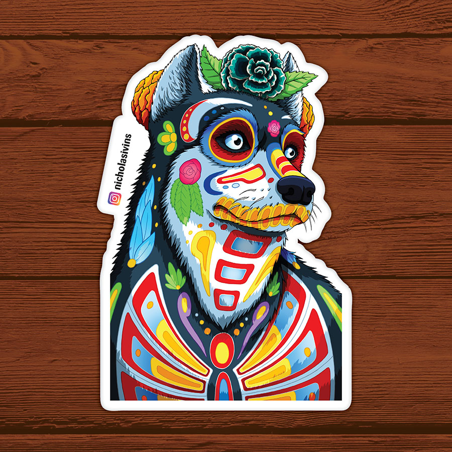 Day of the Dead Dog Husky Sticker - "Norteño" - Nicholas Ivins